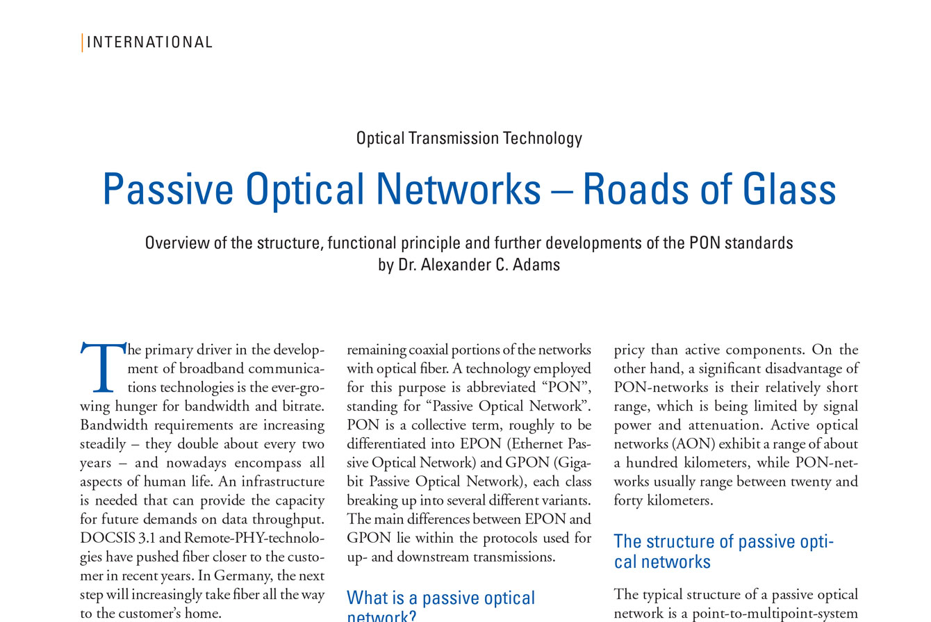 Passive Optical Networks – Roads of Glass - AXP SYSTEMS ENGINEERING ...